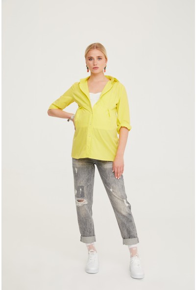 Hamile Boyfriend Jean Nakış Detaylı Yıpratmalı Denim Pantolon Gri 1054