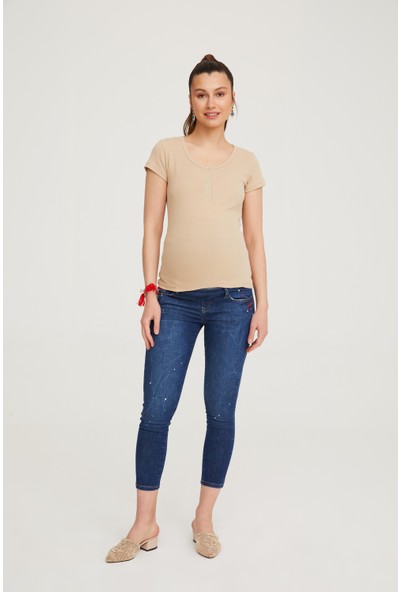 Hamile Skinny Jean Likralı Denim Pantolon Mavi 1087