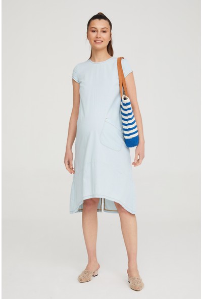 Hamile Denim Açık Mavi Elbise 1050