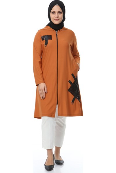 Ferace Kadın Payetli Fermuarlı Siyah Tesettür Kap 4572