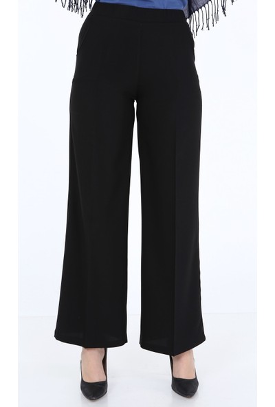 Ferace Büyük Beden Kiremit Beli Lastikli Cepli Bol Paça Kadın Pantolon