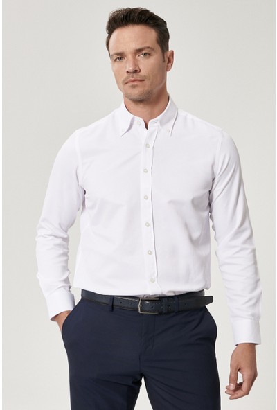 AC&Co / Altınyıldız Classics Tailored Slim Fit Dar Kesim Dik Düğmeli Yaka Armürlü Gömlek AC&Co / Altınyıldız Classics Tailored Slim Fit Dar Kesim Dik Düğmeli Yaka Armürlü Gömlek