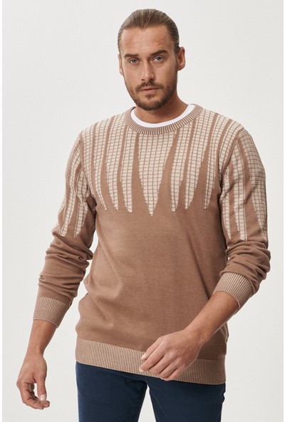 AC&Co / Altınyıldız Classics Standart Fit Bisiklet Yaka Desenli %100 Koton Triko Kazak