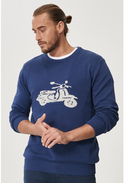 AC&Co / Altınyıldız Classics Standart Fit Bisiklet Yaka Desenli %100 Koton Triko Kazak