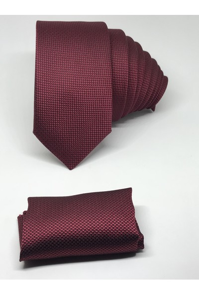 Kravat Gezegeni Vişne Slim Fit Oxford Kuş Gözü Desen Mendilli Kravat Kravat Gezegeni Vişne Slim Fit Oxford Kuş Gözü Desen Mendilli Kravat