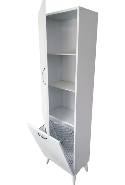 Ahşap Mobilya Sepetli Çamaşır Dolabı - Beyaz