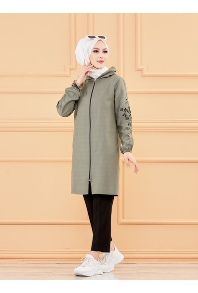 Fermuarlı Tunik - Açık Haki - Tofisa