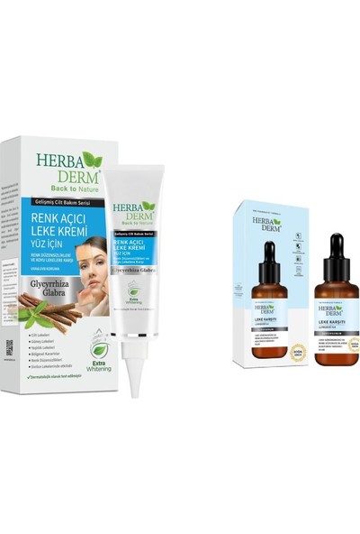 Herbaderm Renk Açıcı Yüz Leke Kremi 55 ml + Leke Karşıtı Serum 30 ml Herbaderm Renk Açıcı Yüz Leke Kremi 55 ml + Leke Karşıtı Serum 30 ml