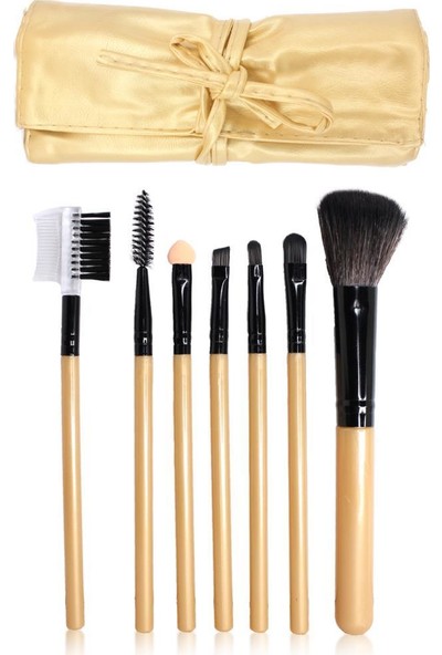 Mujgan 7'li Deri Çantalı Makyaj Fırça Seti - Gold