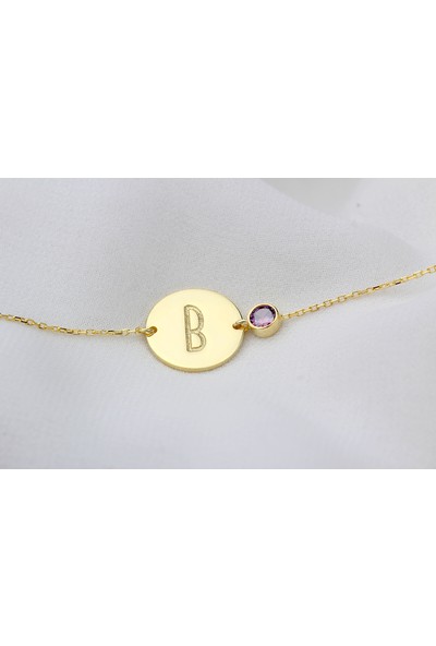 Glorria Kişiye Özel Doğum Taşlı Plaka Gümüş Bileklik