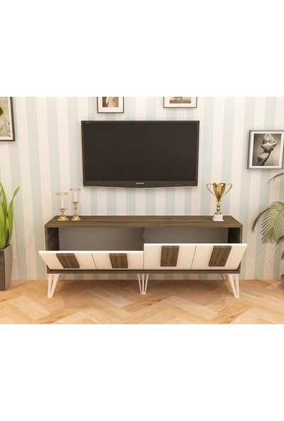 Cantek Piano Tv Sehpası Ceviz-Beyaz
