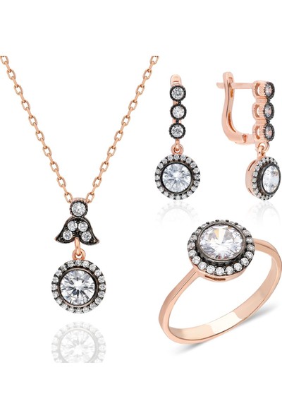 Trendy Takı 925 Ayar Gümüş Elmas Montürlü Set