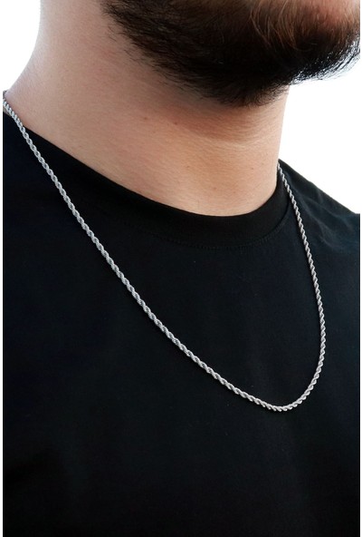 FullControl Cosibella Özel Seri Erkek Gri Burgu Çelik Zincir Kolye 60 cm