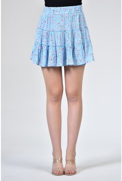 Rodi DS21YB071871 Mavi Kadın Katlı Kısa Çiçekli Etek