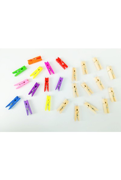 Puti Natural + Renkli Büyük Mandal 24'lü