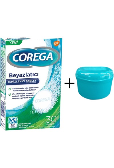 Corega Diş Protezi Temizleyici Beyazlatıcı Tablet 30 Adet + Protez Kabı Corega Diş Protezi Temizleyici Beyazlatıcı Tablet 30 Adet + Protez Kabı