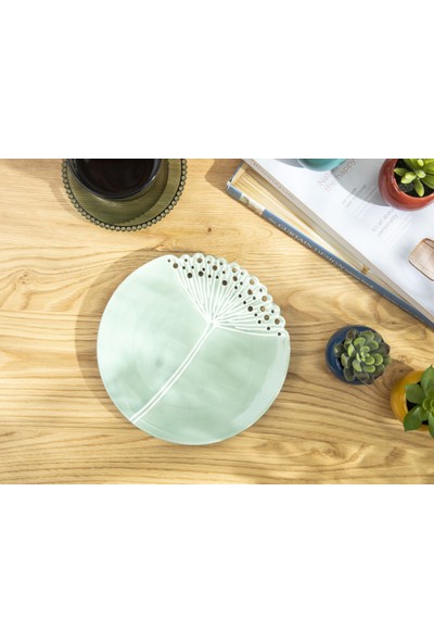 English Home Dandelion Dekoratıf Tabak 20.6X20.6X2.4 cm Yeşil