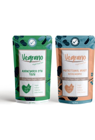 Vegrano Karnıyarık Otu Tozu (Psyllium Tozu) 100 gr + Nutritional Yeast (Besin Mayası) 100 gr Vegrano Karnıyarık Otu Tozu (Psyllium Tozu) 100 gr + Nutritional Yeast (Besin Mayası) 100 gr