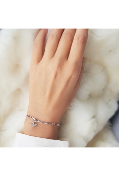 Vaoov 925 Ayar Gümüş Taşlı Harf Bileklik
