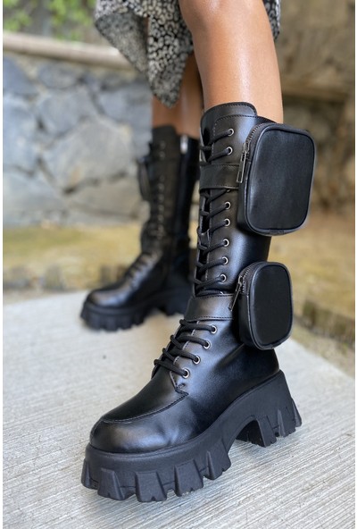 İnan Ayakkabı Bayan Yan Tarafı 2 Adet Cep Detaylı Fermuarlı Çizme