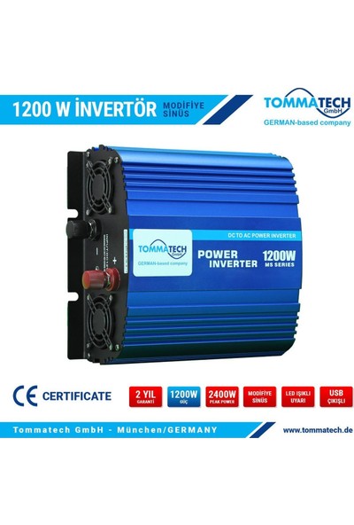 Tommatech 1200 W 12 V / 220V Çevirici Invertör Tommatech 1200 W 12 V / 220V Çevirici Invertör