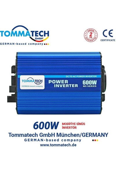 Tommatech 600 W 12 V / 220V Çevirici Invertör Tommatech 600 W 12 V / 220V Çevirici Invertör