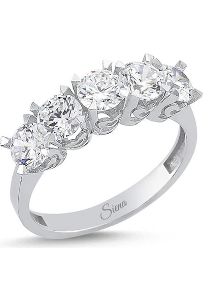 Siena 14 Ayar Beyaz Altın Beştaş Yüzük