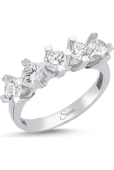 Siena 14 Ayar Beyaz Altın Beştaş Yüzük