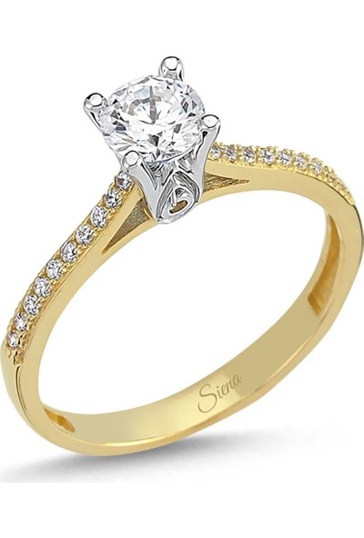 Siena 14 Ayar Kenarları Taşlı Tektaş Yüzük