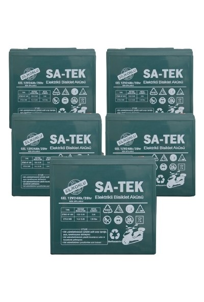 Sa-Tek 12 V 24 Ah Elektrikli Motosiklet Aküsü Jel Akü 5'li Set (Üretim Yılı: 2022)