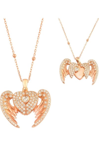 Lanoche Gümüş Melek Kalbi Gold Kolye