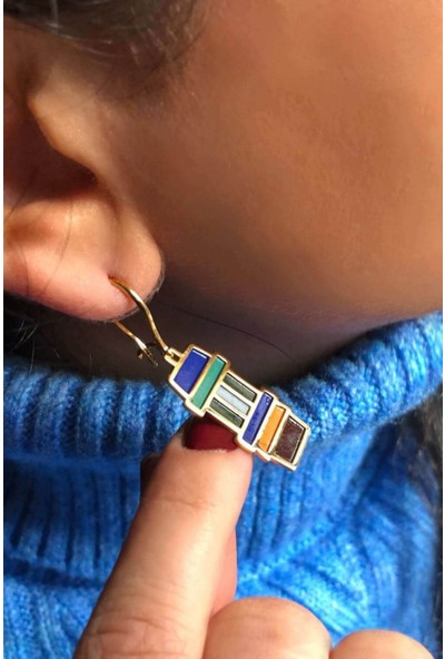 Lanoche Renkli Pirinç Küpe Mavi