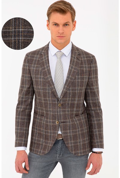 Pierre Cardin Ekose Kahverengi Ex. Slim Fit Ceket 50233578-VR029 Pierre Cardin Ekose Kahverengi Ex. Slim Fit Ceket 50233578-VR029