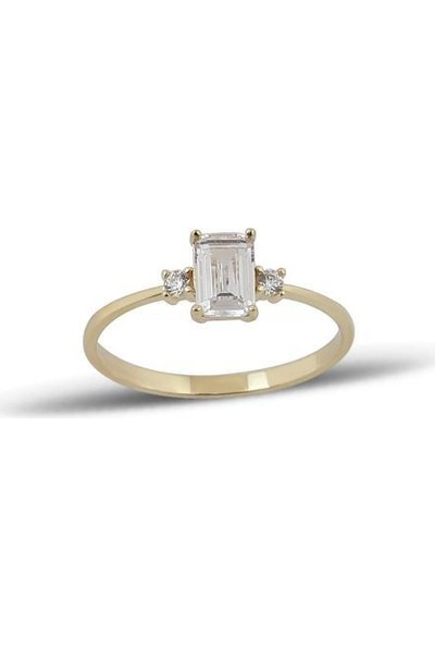 In Love Baget Taşlı Tektaş Yüzük 8 Ayar Altın Yüzük