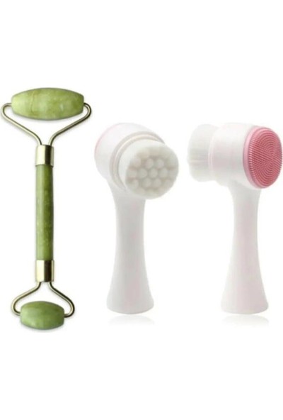 Izla 2'li Cilt Bakım Seti Yeşim Taşı Masaj Aleti + Yüz Temizleme Fırçası Izla 2'li Cilt Bakım Seti Yeşim Taşı Masaj Aleti + Yüz Temizleme Fırçası