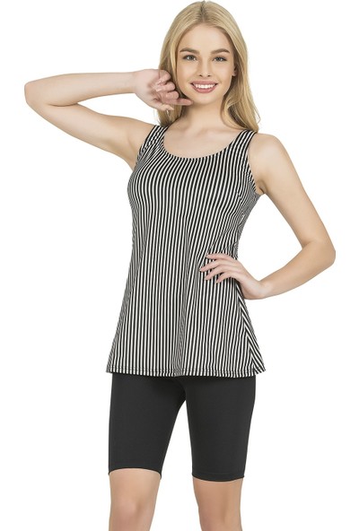 Beria Kadın Siyah Beyaz Çizgili Taytlı Tankini Beria Kadın Siyah Beyaz Çizgili Taytlı Tankini