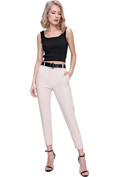 Butikburuc Kadın Bej Halka Kemerli Pantolon Butikburuc Kadın Bej Halka Kemerli Pantolon
