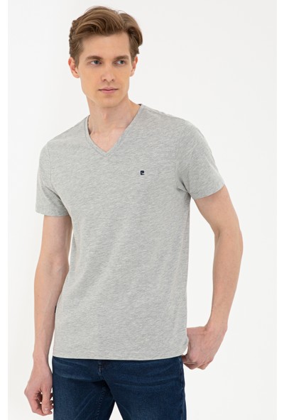 Pierre Cardin Gri Melanj Slim Fit Basic V Yaka T-Shirt 50239846-VR091 Pierre Cardin Gri Melanj Slim Fit Basic V Yaka T-Shirt 50239846-VR091