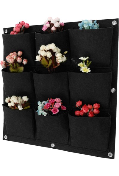 Keçe Saksı Keçe 50 cm x 50 cm 9 Saksılı Keçe Duvar Saksısı Siyah