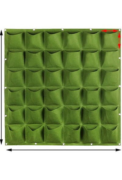 Keçe Saksı Keçe 100 cm x 100 cm 36 Saksılı Keçe Duvar Saksısı Yeşil