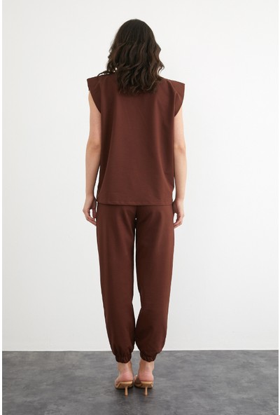 Ros Kadın Vatkalı Kahve Eşofman Sweat