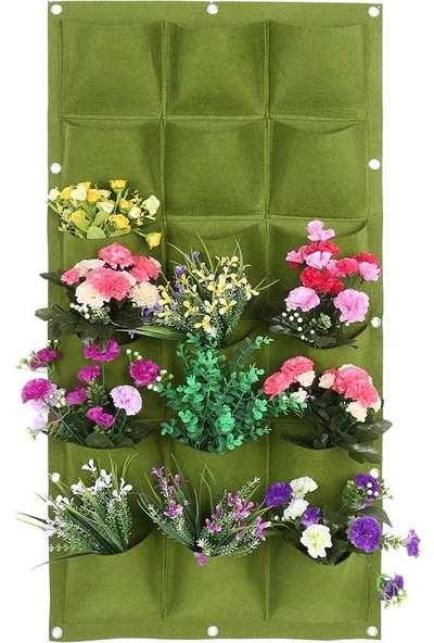 Keçe Saksı Keçe 100 cm x 50 cm 18 Saksılı Keçe Duvar Saksısı Yeşil