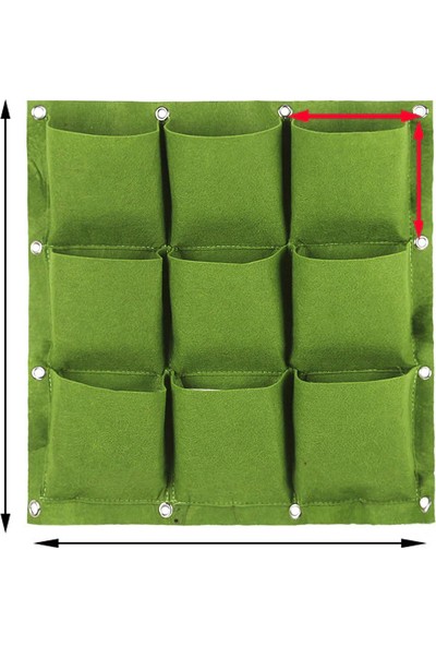 Keçe Saksı Keçe 50 cm x 50 cm 9 Saksılı Keçe Duvar Saksısı Yeşil