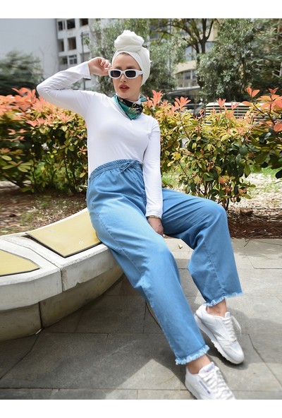 Taşlanmış Salaş Kot Pantolon - Mavi - Por La Cara