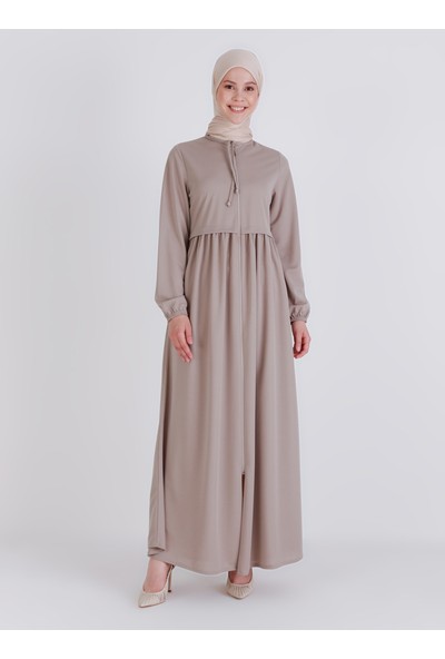 Boydan Fermuarlı Ferace - Taş - Ecesun