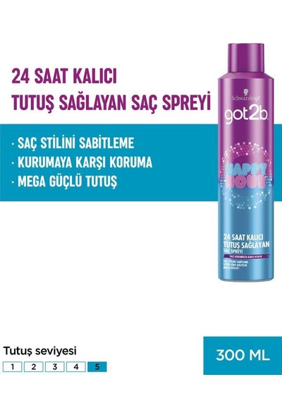 Got2b Happy Hour 24 Saat Kalıcı Tutuş Sağlayan Sprey 300 ML Got2b Happy Hour 24 Saat Kalıcı Tutuş Sağlayan Sprey 300 ML