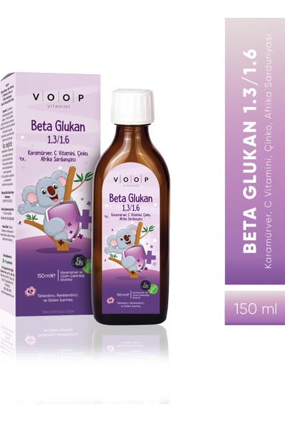 VOOP Beta Glukan Şurup Kara Mürver, C Vitamini, Çinko 150 ml VOOP Beta Glukan Şurup Kara Mürver, C Vitamini, Çinko 150 ml