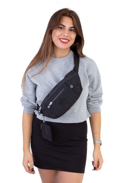 ÇLK Accessories Kipling Kumaş Bel ve Bodybag Çanta Bel Çantası Bayan Siyah TRÇANTA991028-2