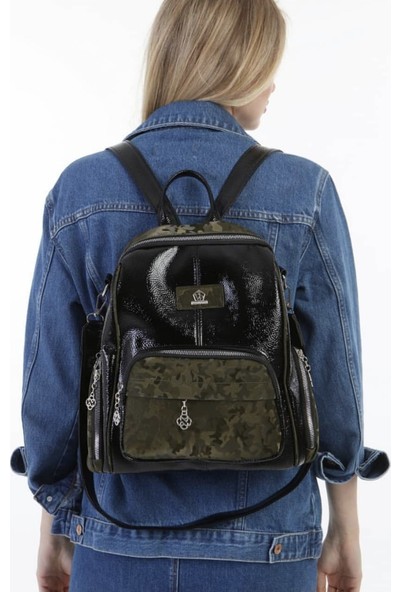 ÇLK Accessories Bayan Sırt Çanta Kamuflaj Desen Sırt&omuz Siyah-Yeşil TRÇANTA991004-2