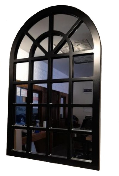 Mat Siyah Ahşap Pencere Görünümlü Lidya Model Dekoratif Ayna Mat Siyah Ahşap Pencere Görünümlü Lidya Model Dekoratif Ayna